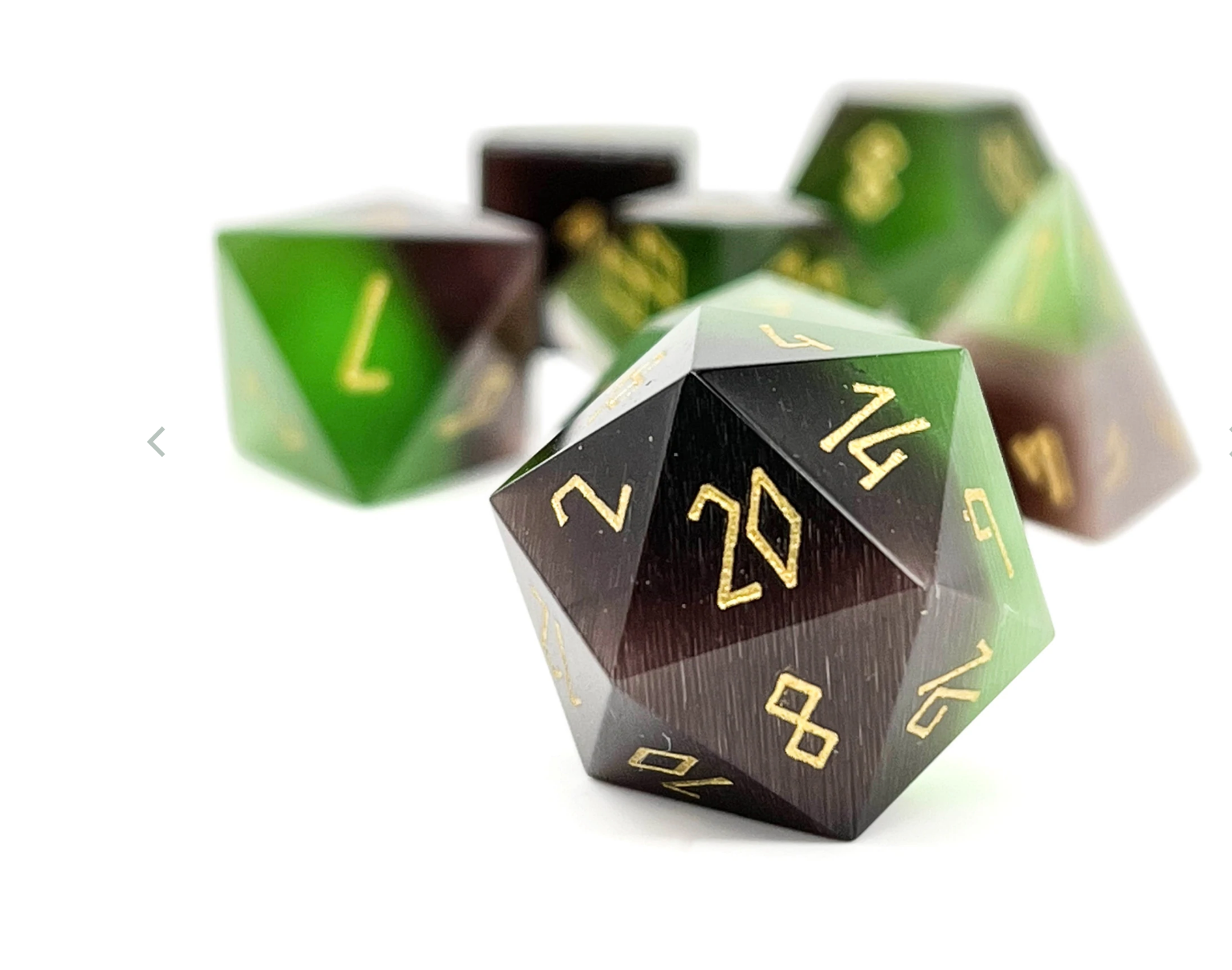 Glass Dice: Split the Party - Purple and Green Cats Eye 7 Piece RPG Set ...